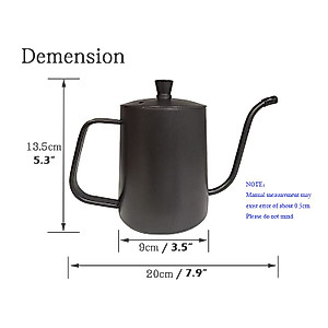 WELLLINK Gooseneck Coffee Kettle,Narrow Long Spout,20oz/600ML Stainless Steel Hand Drip Coffee Pot with Long Narrow Spout,Pour Over Coffee/Tea Dripper,Travel Coffee Maker,Easy To Clean