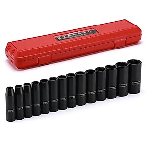 CASOMAN 1/2-Inch Drive Deep Impact Socket Set, 14 Pieces Set, 10mm-27mm, CR-MO, Metric, Heavy Duty Storage Case