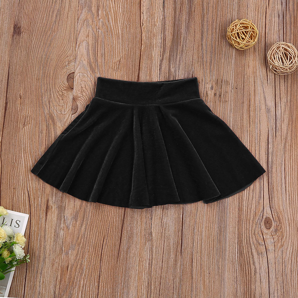 GOOCHEER Infant Toddler Baby Girl Pleated Skirt Velvet High Waist Mini Skirt Fall Warm Princess Skirt Casual (Black, 6-12 Months)