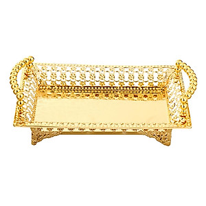 Luxury Serving Tray Golden Rectangle with Handle Srage Container Display Tray Serving Platter Table Organizer Food Tray for Restaurant, Large