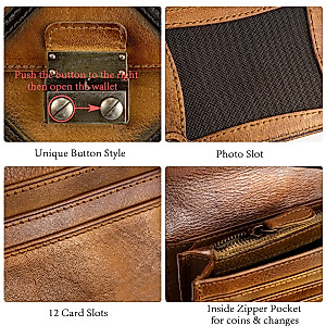 ORIREAL Womens Wallet Genuine Leather Dip Dye Card Organizer Ladies Purse Large Capacity Clutch (Coffee)