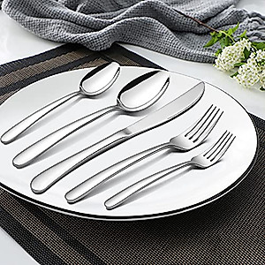 40-Piece Heavy Duty Silverware Set, HaWare Stainless Steel Solid Flatware Cutlery for 8, Modern & Elegant Design for Home/Hotel/Wedding, Mirror Polished and Dishwasher Safe