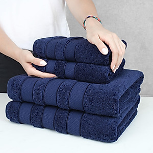 American Soft Linen Salem Bath Towel Set, 100% Cotton 6 Piece Towels for Bathroom, 2 Bath Towels 2 Hand Towels 2 Washcloths, Navy Blue