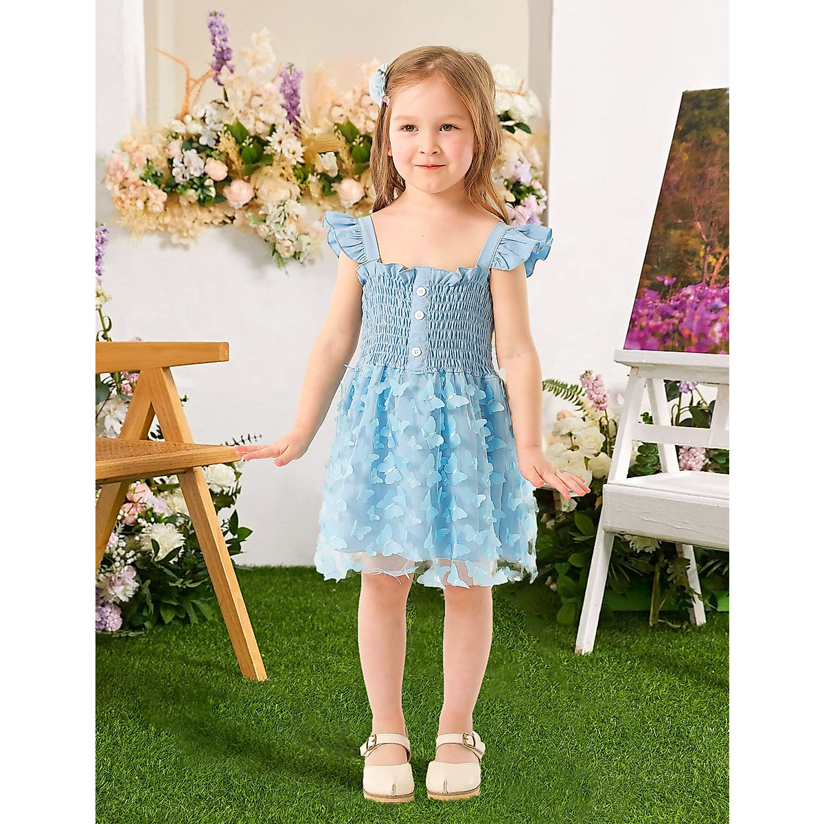 Toddler Girl Dress, Baby Girl Dresses 12-18 Months Blue Ruffle Sleeveless 2t Dresses for Girls Butterfly Tulle Dress for Toddler Girls