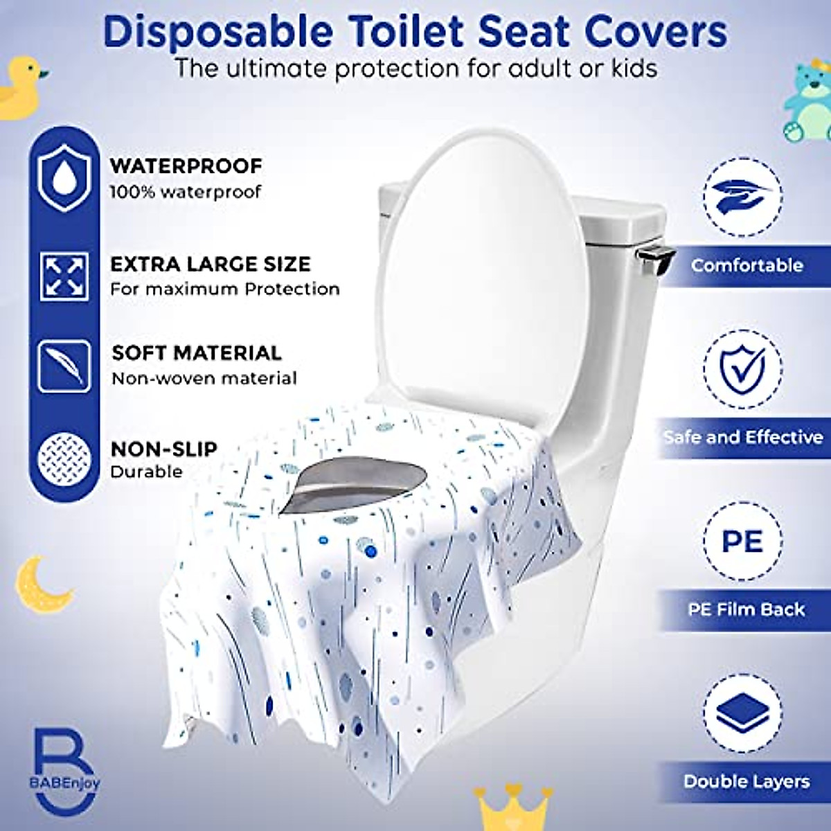 30 Pack BABEnjoy Toilet Seat Covers Disposable - Extra Large - Disposable Toilet Seat Covers for Kids, Toddlers, Adults, Use for Potty Training, Public Bathroom, Airplane Toilet Seat Cover Spot Style