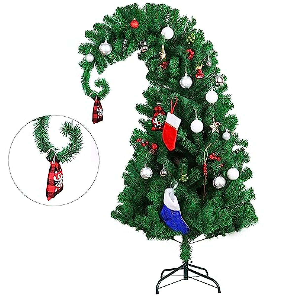 CCINEE 5 Feet Pine Christmas Tree Decor with Solid Metal Stand Santa Claus Artificial Full Green Tree Xmas Decorations for Themed Party Indoor Outdoor Living Room Home