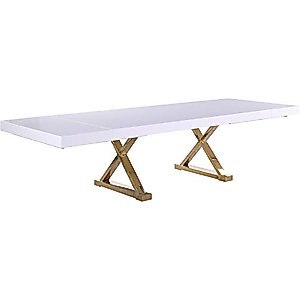 Meridian Furniture 994-T Excel Collection Modern | Contemporary Extendable 2 Leaf Dining Table with Durable Stainless Steel Base, 84"/123.5" W x 43.25" D x 31" H, White