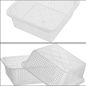 ZENFUN 24 Pieces Plastic White Storage Baskets, 3 Sizes Stackable Storage Bins Container Stationery, Small Tools, Cleaning Products, Space Saving