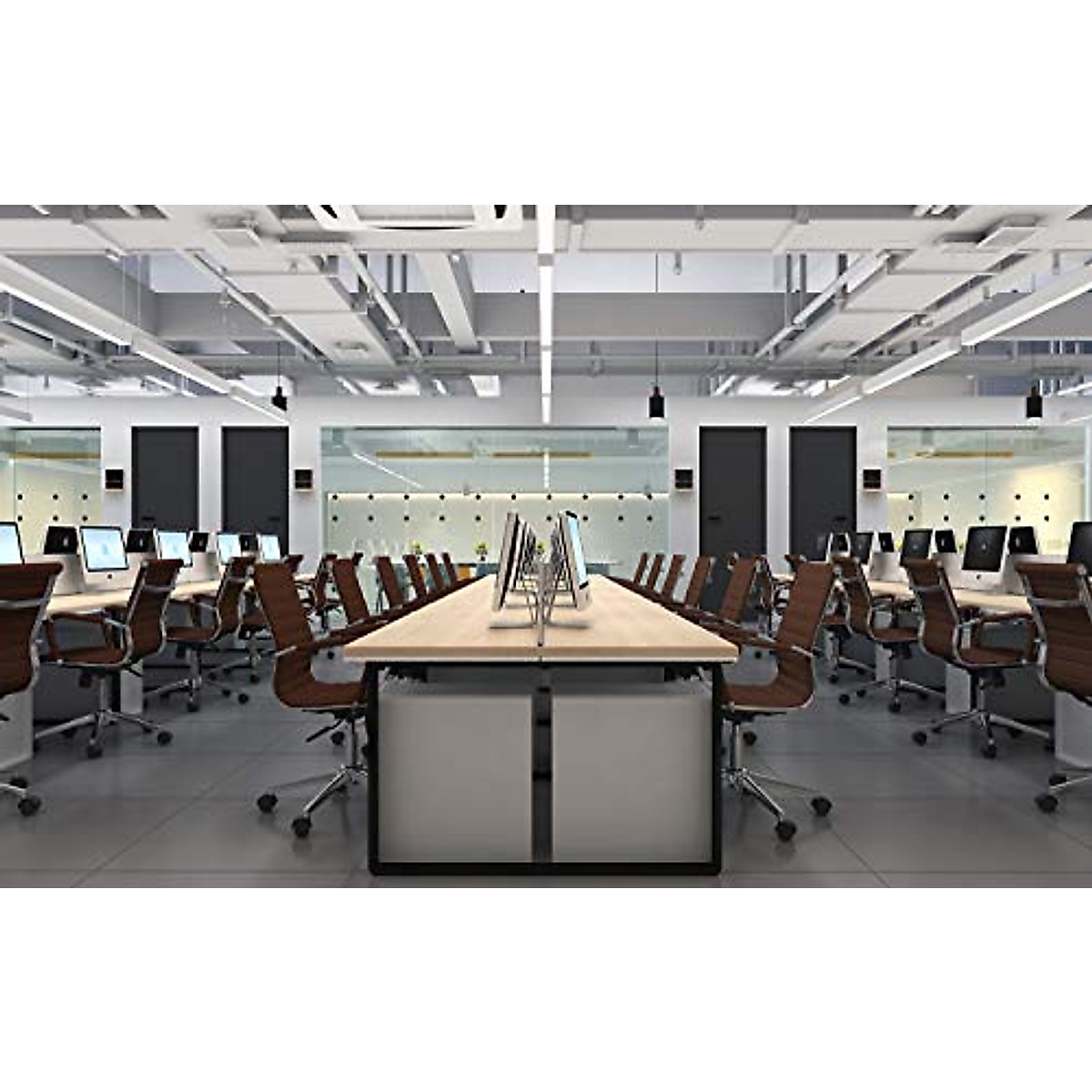 2xhome Modern Office Desk Chair Mid Back Ribbed PU Leather Conference Task Armchair with Swivel Tilt & Adjustable Height, Brown