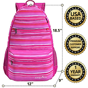 Athletico City Tennis Bag - Tennis Backpack for Men & Women Holds 2 Tennis Rackets and Shoes - Tennis Bags With Racquet Holder For Tennis, Pickleball, Squash & Badminton - Tennis Bags for Women (Pink)