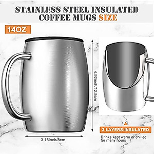 14 oz Insulated Stainless Steel Coffee Mug Spillproof with Lid Double Wall Travel Coffee Mug with Handle Shatterproof Metal Coffee Cups for Camping Outdoor Hot Tea Beer Cold Drink (Silver, 6 Pack)