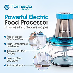 Tornado Electric Food Processor & Vegetable Chopper - Glass Food Processors, Meat Grinder, Food Chopper Electric, Mini Food Processor, Procesador de Alimentos Electrico, Small Blender Food Processor