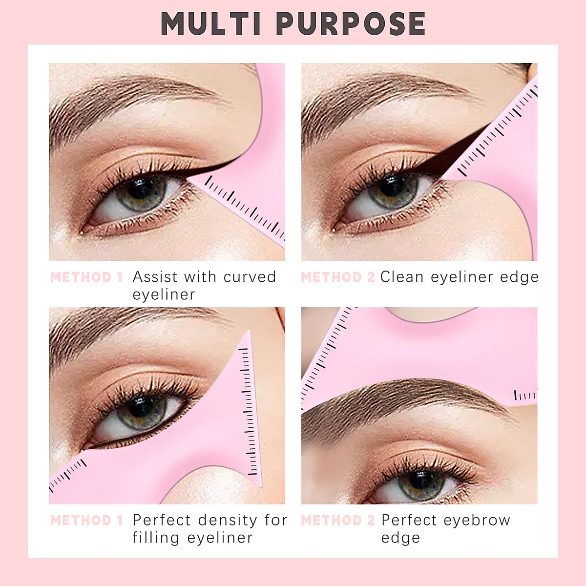 HOSAILY 5 in1 Eyeliner Stencils Silicone Multi-Purpose Eye Makeup Tool for Winged Eyeliner, Defined Eyebrow, Eyelash, Face Contour and Lip Line Lazy Quick Makeup Tool-Pink