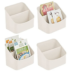 mDesign Kitchen Pantry, Cabinet, Countertop Shelf Packet Organizer Bin Caddy and Storage Station for Spice Packets, Dressing Mixes, Hot Chocolate, Tea, Sugar Packets - 4 Pack - Cream