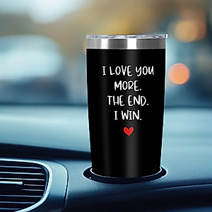 TEEZWONDER Couple Gifts for Him Her - I Win Black Stainless Steel Insulated Coffee Tumbler With Lid 20 Oz - Anniversary Wedding Birthday Gifts for Men Girlfriend Boyfriend Wife Husband