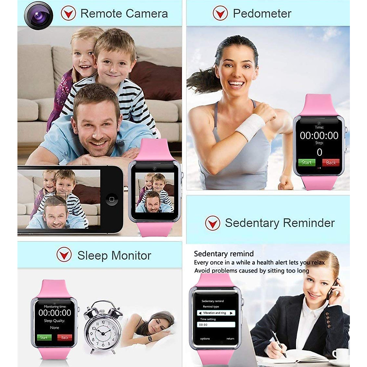 Amazqi Smart Watch with SD Card Pedometer Call Text Notification Music Player Camera Compatible with Android and iPhone (Partial Functions) for Women