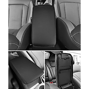 INTGET Car Center Console Armrest Cover for Subaru Crosstrek/Impreza Accessories 2024 Leather Arm Rest Box Lid Middle Console Seat Cover Protector (2024+(with pad), Black Stitches)