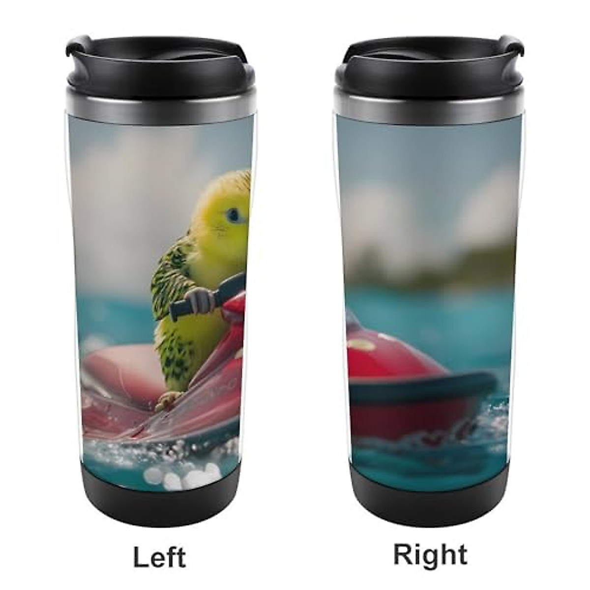 Cute Budgie on Motorboat Travel Coffee Mug Reusable Insulated Drinking Cup with Lid for Home Outdoor Works 13 Oz