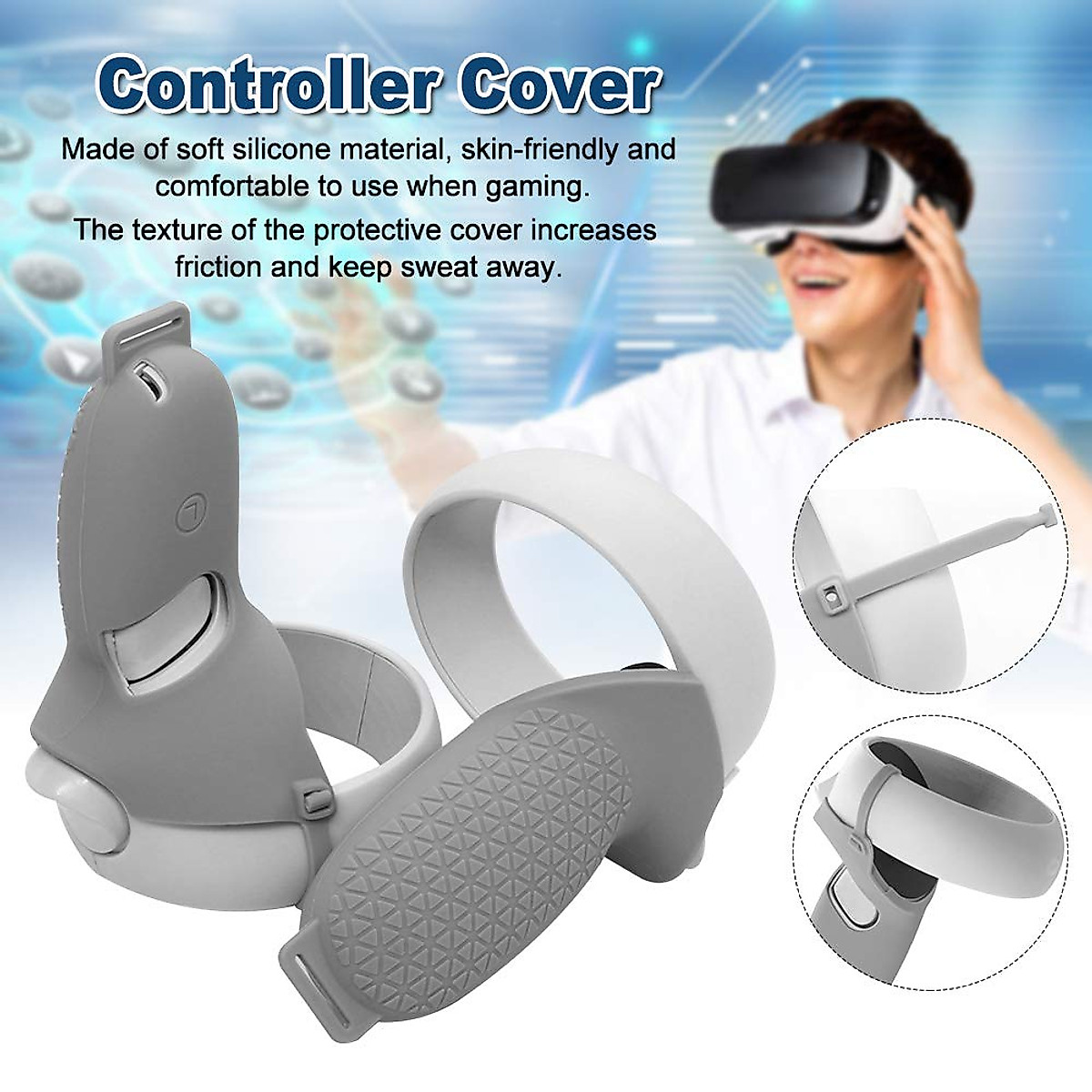 CALIDAKA 1pair Touch Controller Grip-Cover for Oculus Quest 2,Soft Silicone Anti-Throw Handle Protective Sleeve,VR Controller Grip Accessories