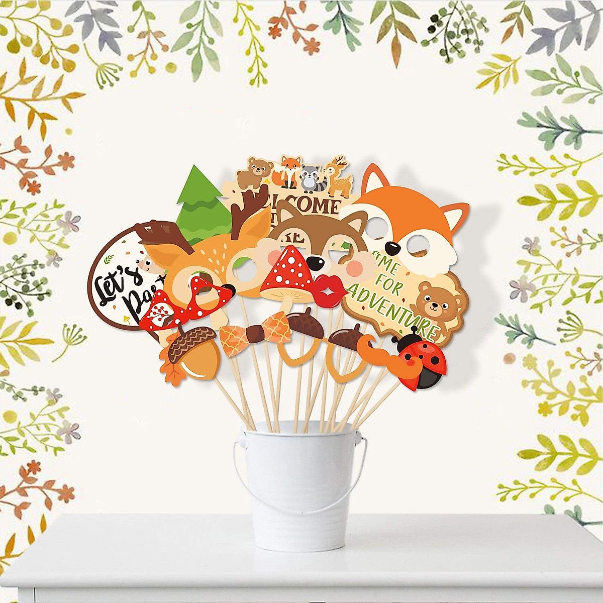 35 PCS Woodland Animal Photo Booth Props Wild One Camping Forest Theme Party Favors Decorations for Woodland Creatures Baby Shower Birthday Party Supplies