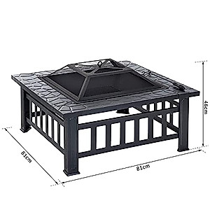 LEAYAN Garden Fire Pit Grill Bowl Grill Barbecue Rack Outdoor Fire Pit Square Bonfire Winter Wood Burning Stove Bowl Steel Grill Household Heating Charcoal Brazier Grill, Meat Rack with Spark Screen