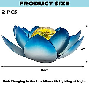 Montex 2 Pack Solar Lights Outdoor Garden Decor LED Crackle Globe Glass Metal Lotus Waterproof Metal Flower Lights for Patio,Lawn, Blue