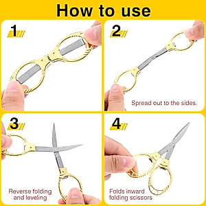 Nogeqi 2 Pcs Folding Scissors Portable Travel Scissors Stainless Steel Mini Scissors Retractable Small Scissors All Purpose for Sewing Fishing Crafts DIY Home Office Christmas Gift Men(Gold, Silver)