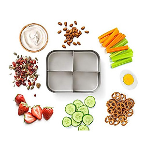 Bits Kits Stainless Steel Bento Box Lunch and Snack Container for Kids and Adults, 4 Sections