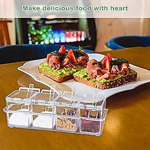 SHAIDOJIO Clear Seasoning Box, 4 Piece Seasoning Rack Spice Pots, Plastic Storage Container Condiment Jars with Lids and Spoon, Kitchen Organization Containers for Spice, Salt, Sugar, Cruet