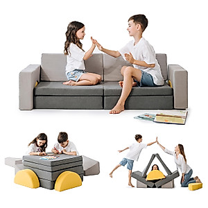 ComfyBumpy Modular Kids Couch | Sectional Kids Sofa for Girls and Boys Playroom - Foldable Toddler Couch Convertible Play Set - Fortplay and Bedroom Furniture for Toddlers | 8-Pieces