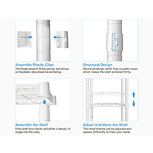 Ulif E3 Heavy Duty Garment Rack, 4 Tiers Freestanding Closet Organizer System with 5 Shelves, Metal Closet Organizer and Storage System for Clothes, Max Load 650lbs, 57.1"W x 14.5"D x 77.3"H, White