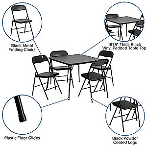 Flash Furniture Madison 5 Piece Black Folding Card Table and Chair Set