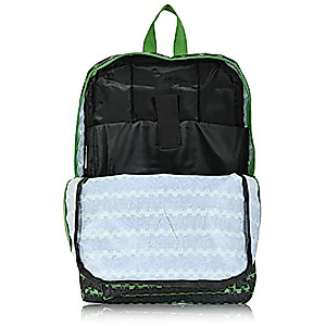 Minecraft 3 Piece Backpack Set - Backpack, Sticker, Pin - Boys Girls Kids Adult Allover Creeper Backpack School Set (Black Green)