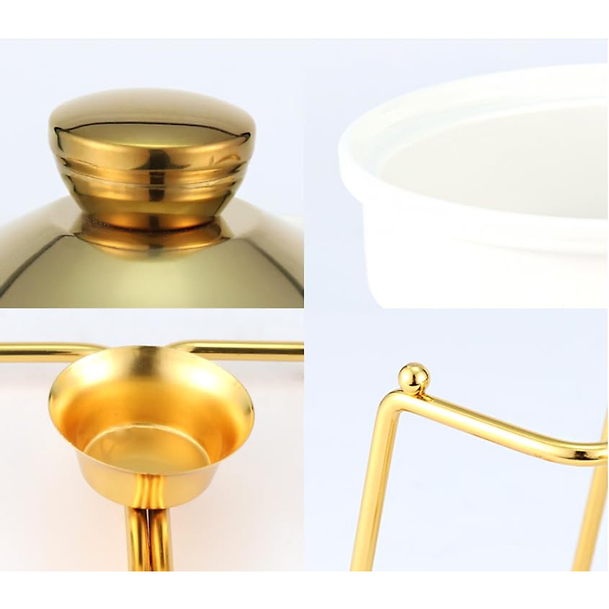 HONHPD Luxury Golden Stainless Steel Ceramics Chafing Dish with Spoon Dish Buffet Server Food Warmer Chafing (4-Quart Capacity)