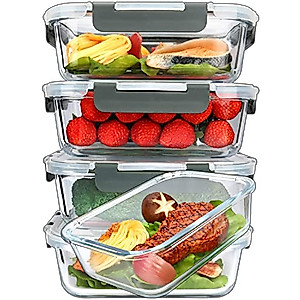 MCIRCO 36oz Single Compartment Glass Meal Prep Containers set of 5 and 36oz 2 Compartments Portion Control Glass Meal Prep Containers set of 5