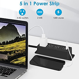 JUNNUJ Thin Flat Plug Power Strip 3 Outlet, Wall Mount Outlet 1200J Surge Protector Slim Outlet Wall Plug with 2 USB Ports, Ultra Plug Thin Socket with 5ft 45 Degrees Right Angle Flat Plug Cord