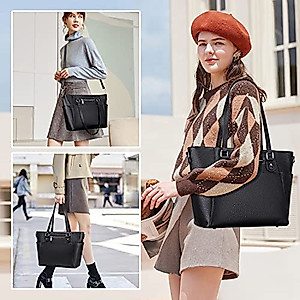 Over Earth Women Leather Handbags Genuine Leather Tote Shoulder Bag with Multi Pockets(O105E UG Black)