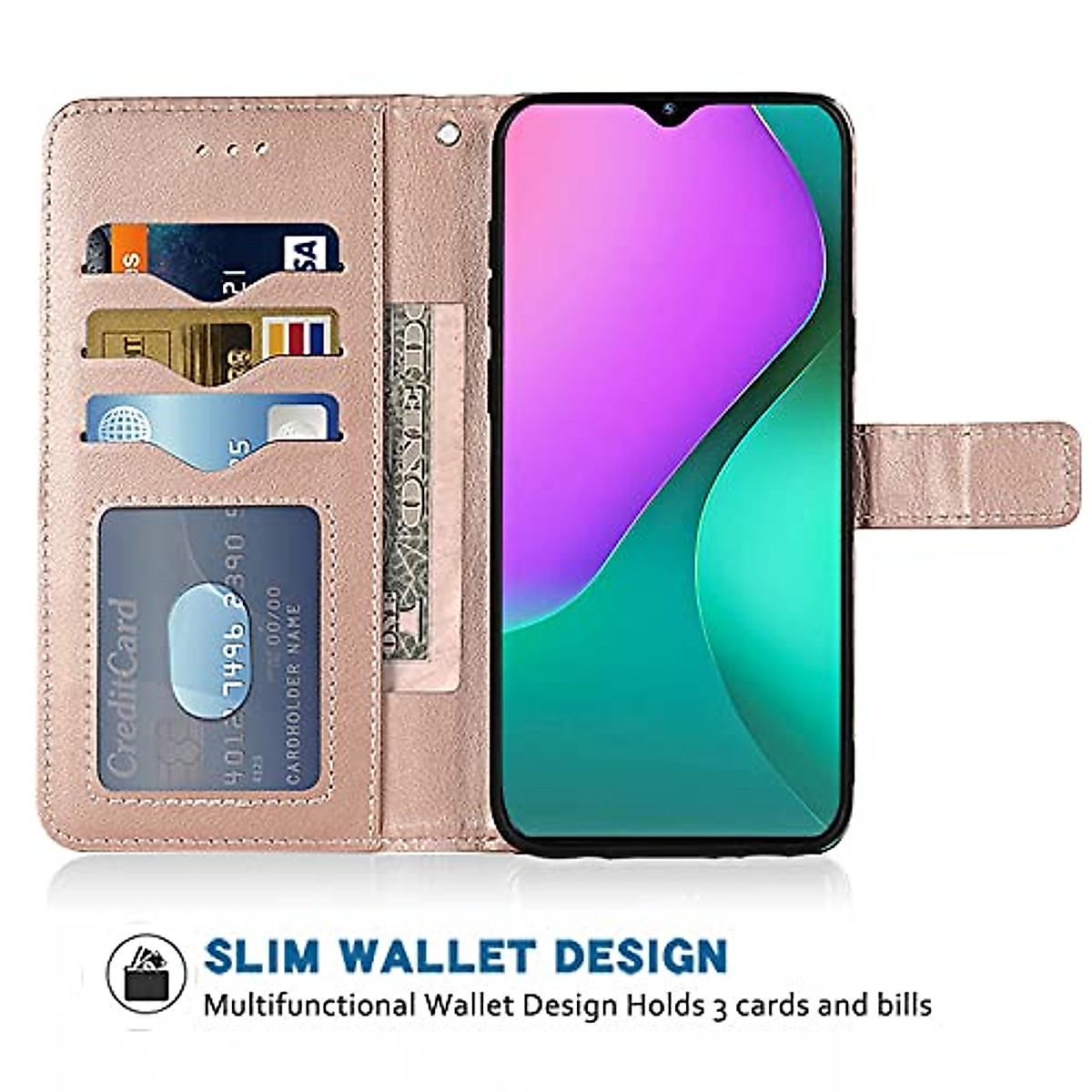 FDCWTSH Compatible with Infinix Smart 5 Wallet Case Wrist Strap Lanyard and Leather Flip Card Holder Stand Cell Accessories Mobile Folio Phone Cover for Infinix Smart 5 2020 Women Men Rose Gold