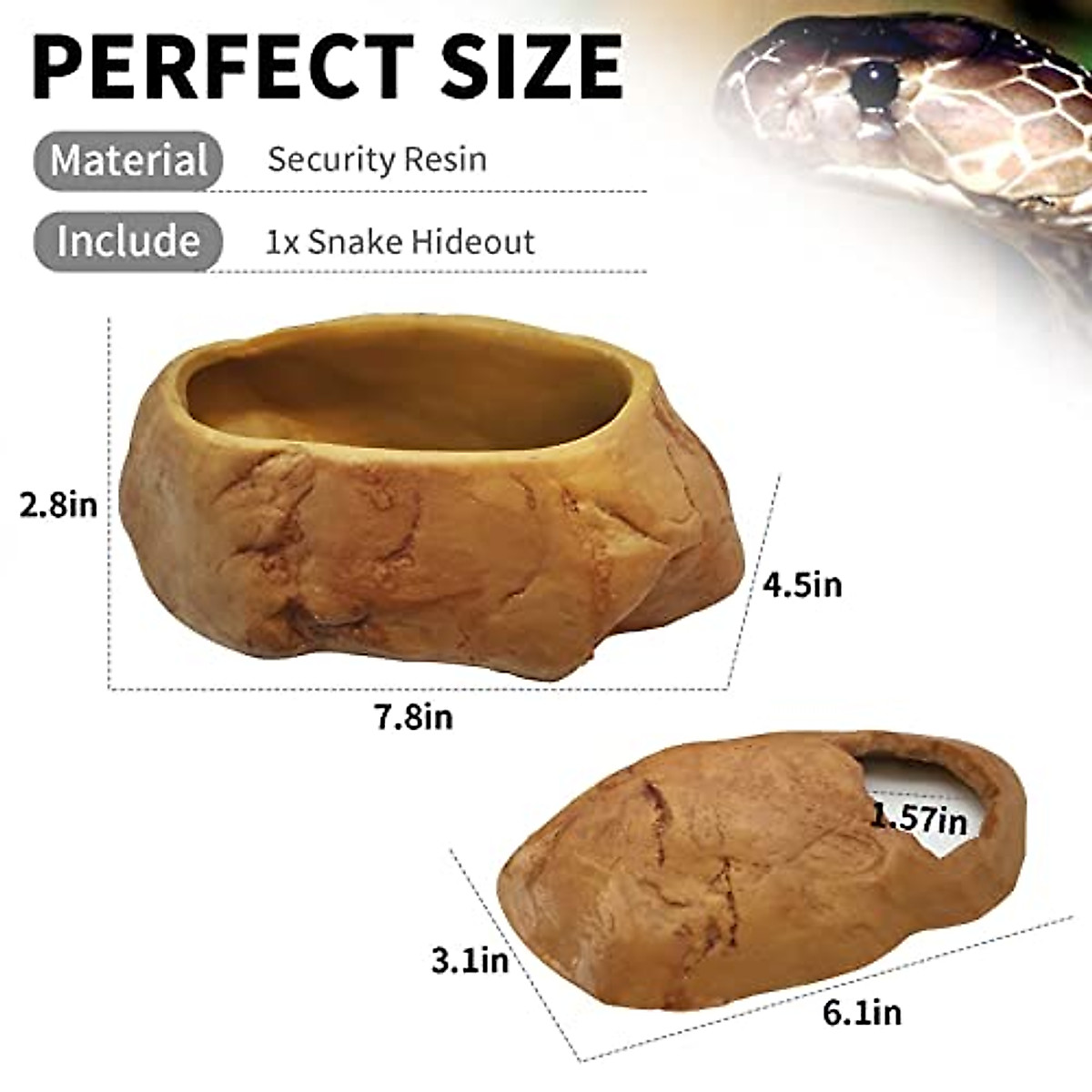 kathson Reptiles Hide Cave Resin Ball Python Hideout Snake Shedding Egg-Laying Hideaway Natural Rock Look Shtelter for Small Reptile Corn Snake Gecko