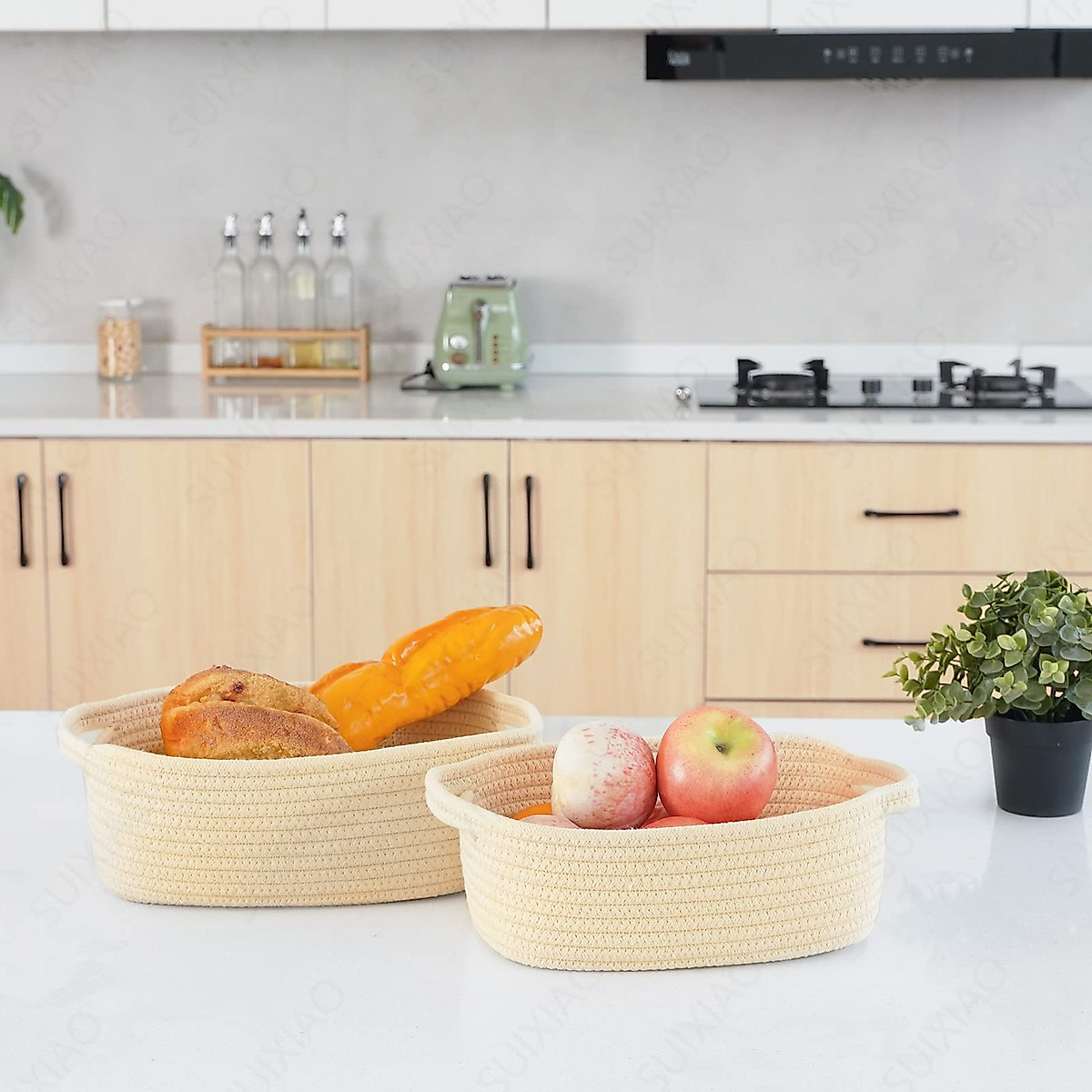 Sunla 5-Piece Storage Basket Set, Natural Rope Woven Baskets for Organizing & Storage, Nursery Storage Baskets, Cute Small Rope Basket Set for Clothes, Foods, Toys (Beige)