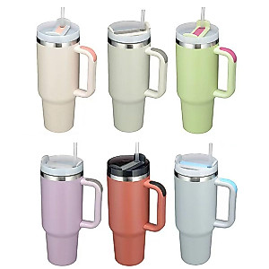 FAMKX 40oz Insulated Travel Mug Tumbler With Handle And Straw,Stainless Steel Double wall Vacuum Thermos Cup Keep Drink Cold and Hot (Dune#)