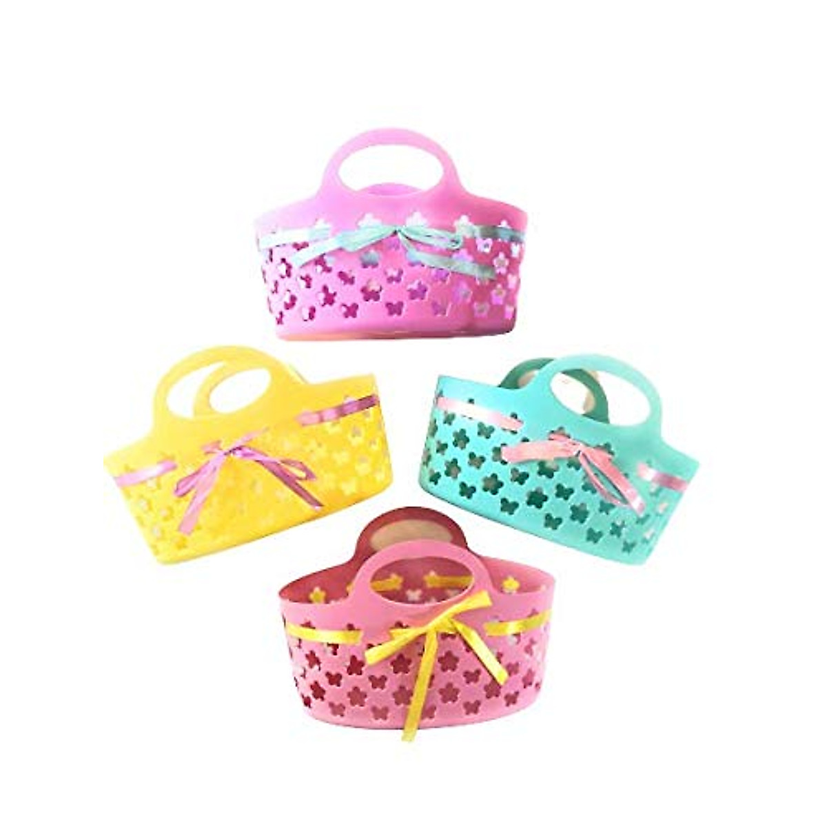 Greenbrier Plastic Easter Egg Basket with Handle, Easter Basket for Egg Hunt – Pink, Purple, Blue, Yellow Set of 4