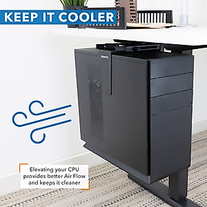 CPU Under Desk Mount Bracket - Computer Tower Wall and Under Counter Holder, 360 Degree Swivel Adjustable Height and Width Wall-Mountable