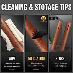 Walfos Mini Rolling Pin Set - Natural Wooden Rolling Pins, Baking Dough Roller for Pizza, Pie, Pasta, Bread, Pastry, No Coating (8inch)