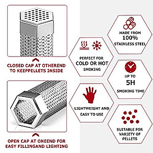 Realcook Pellet Smoker Tube 12-inch: Stainless Steel Wood Pellets Smoke Tube for Hot or Cold Smoking | BBQ Smoke Generator Tubes Works with any Grill and Smokers