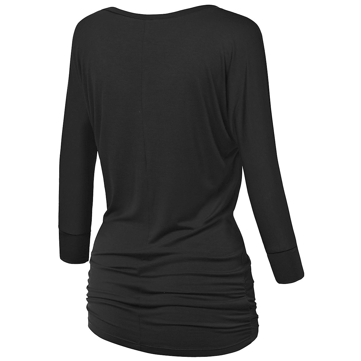 Made By Johnny MBJ WT1036 Womens V Neck 3/4 Sleeve Dolman Top with Side Shirring M Black