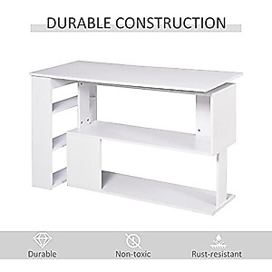 HOMCOM 360 Degree Rotating Home Office Desk L Shaped Corner Computer Desk with Storage Shelves, Writing Table Workstation, White