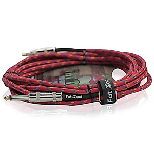 Fat Toad Guitar Cables (2 Pack) Right Angle to Straight-End Instrument Cord Tweed Cloth Jacket Braided Woven 20 FT 1/4 Inch Gold Jack TS for Electric Guitar Pedal, Bass, Audio Speaker, Amplifier
