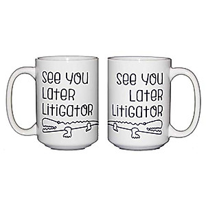 See You Later Litigator - Cute Kawaii Cartoon Alligator Puns Coffee Mug for Lawyers - Law School Graduation - True Crime Fan (See Ya Later Litigator)