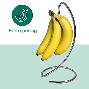 Freestanding Banana Holder, By Home Basics (Satin Nickel) | Metal Banana Hanger | Banana Tree Hanger with Hook and Base for Countertop and Table